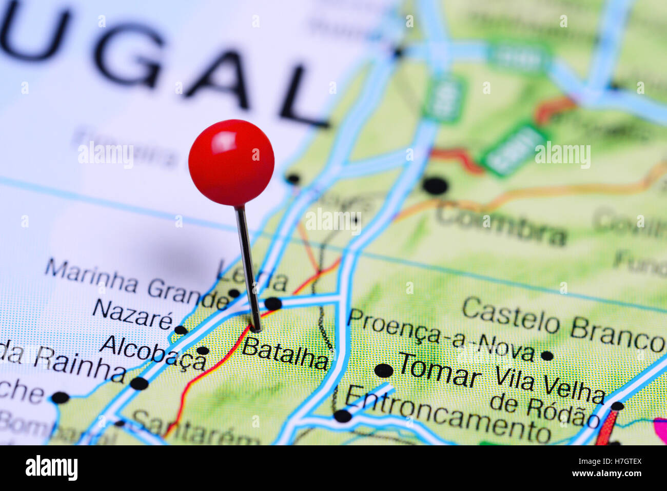 Batalha pinned on a map of Portugal Stock Photo - Alamy