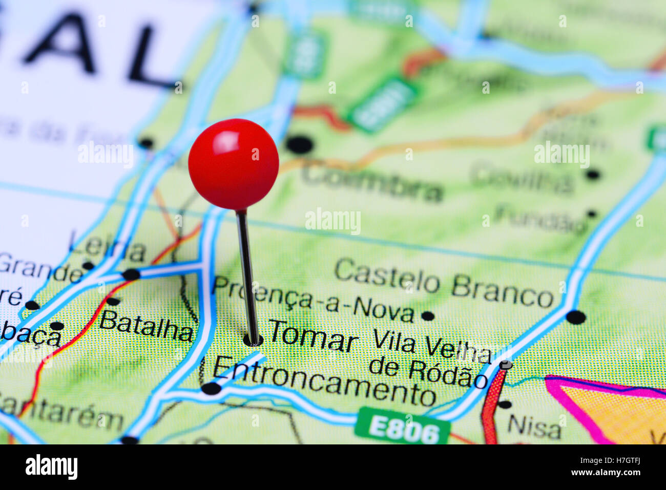 Tomar pinned on a map of Portugal Stock Photo - Alamy