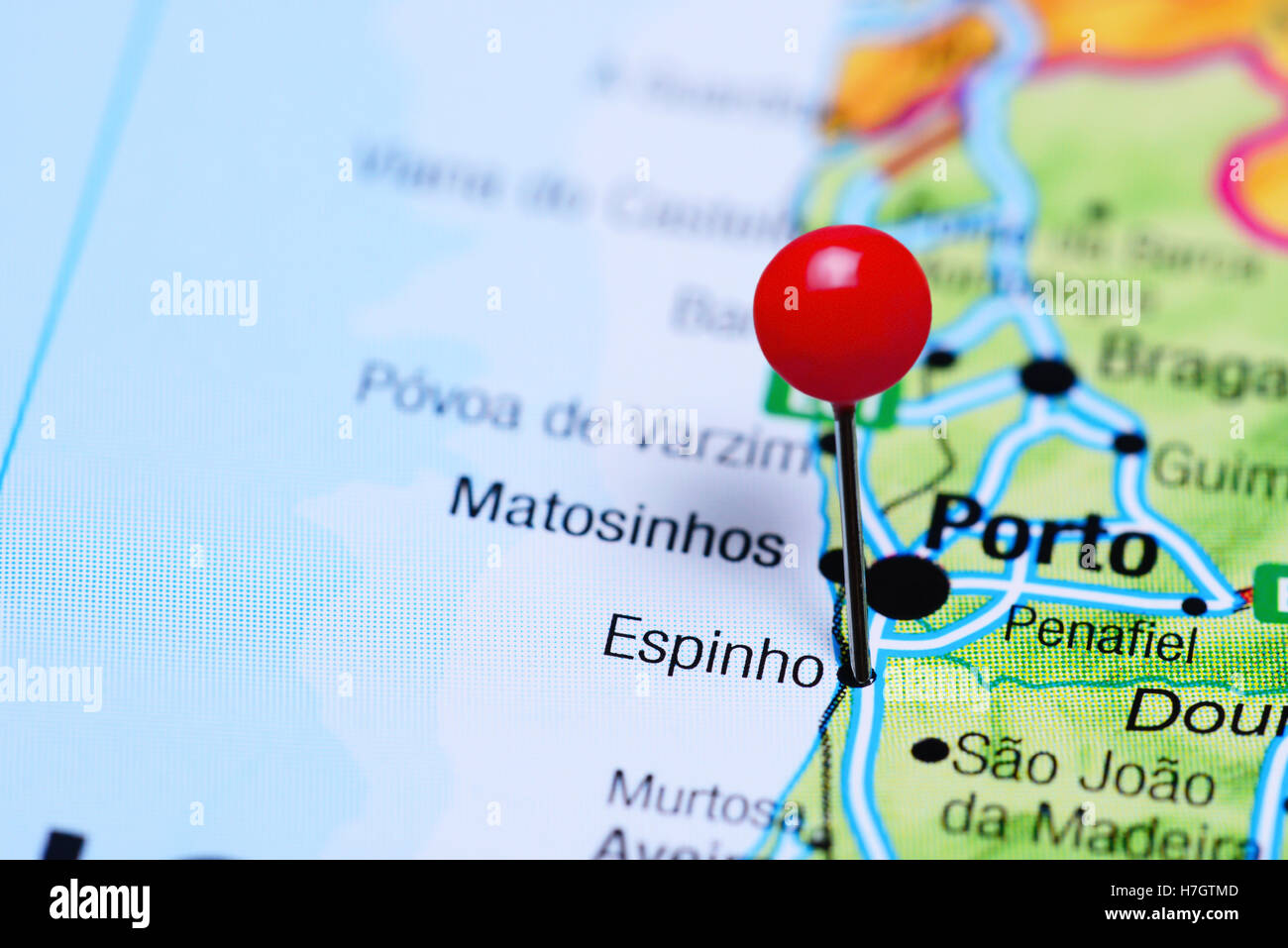 Espinho pinned on a map of Portugal Stock Photo - Alamy