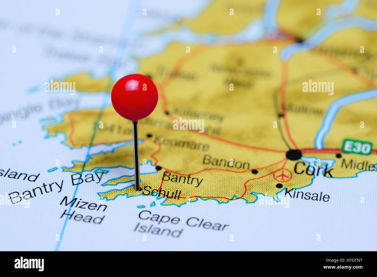 Schull pinned on a map of Ireland Stock Photo - Alamy