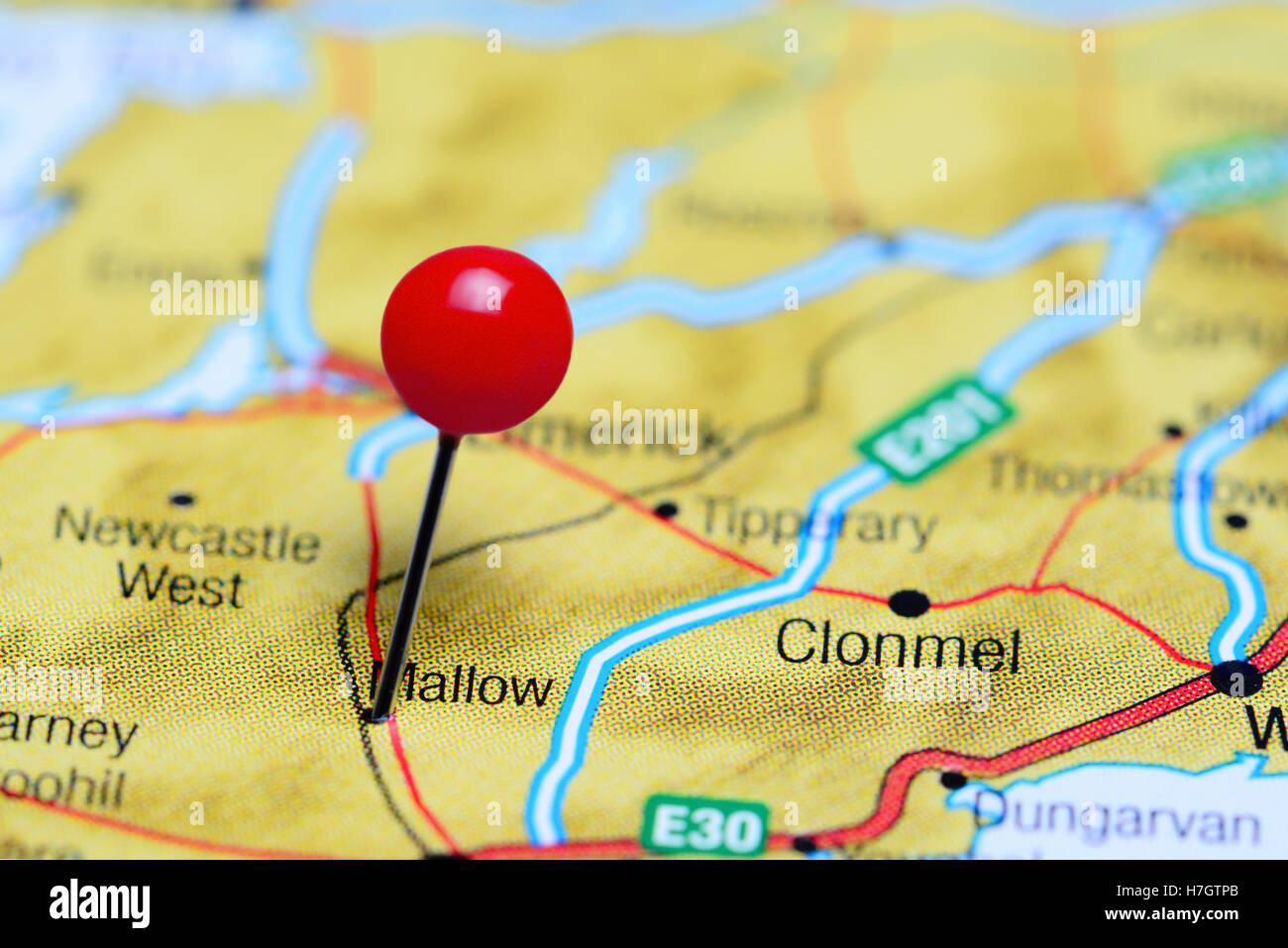 Mallow pinned on a map of Ireland Stock Photo - Alamy