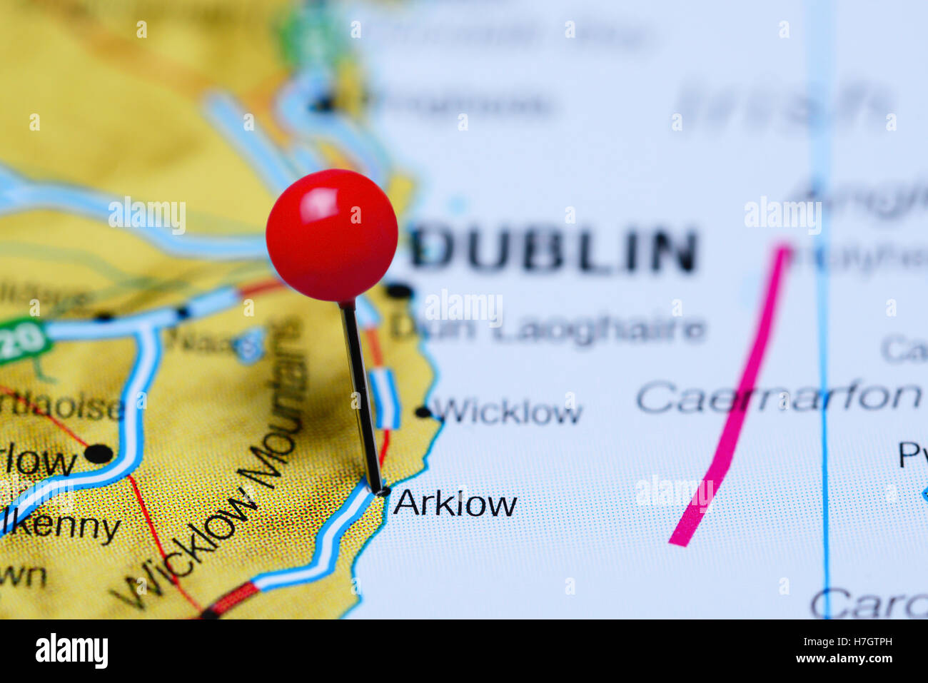Arklow pinned on a map of Ireland Stock Photo - Alamy