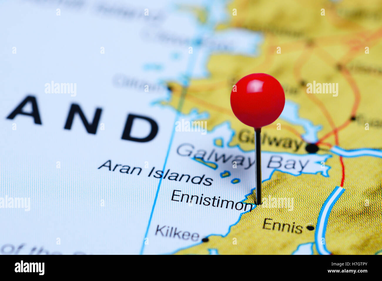 Ennistimon pinned on a map of Ireland Stock Photo - Alamy