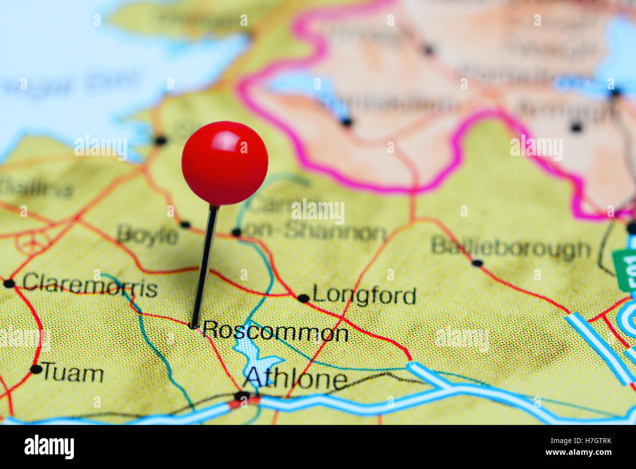 Roscommon pinned on a map of Ireland Stock Photo - Alamy