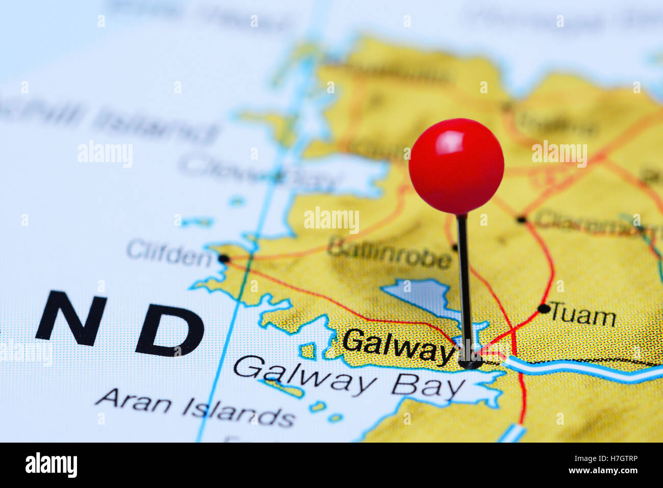 Galway pinned on a map of Ireland Stock Photo - Alamy