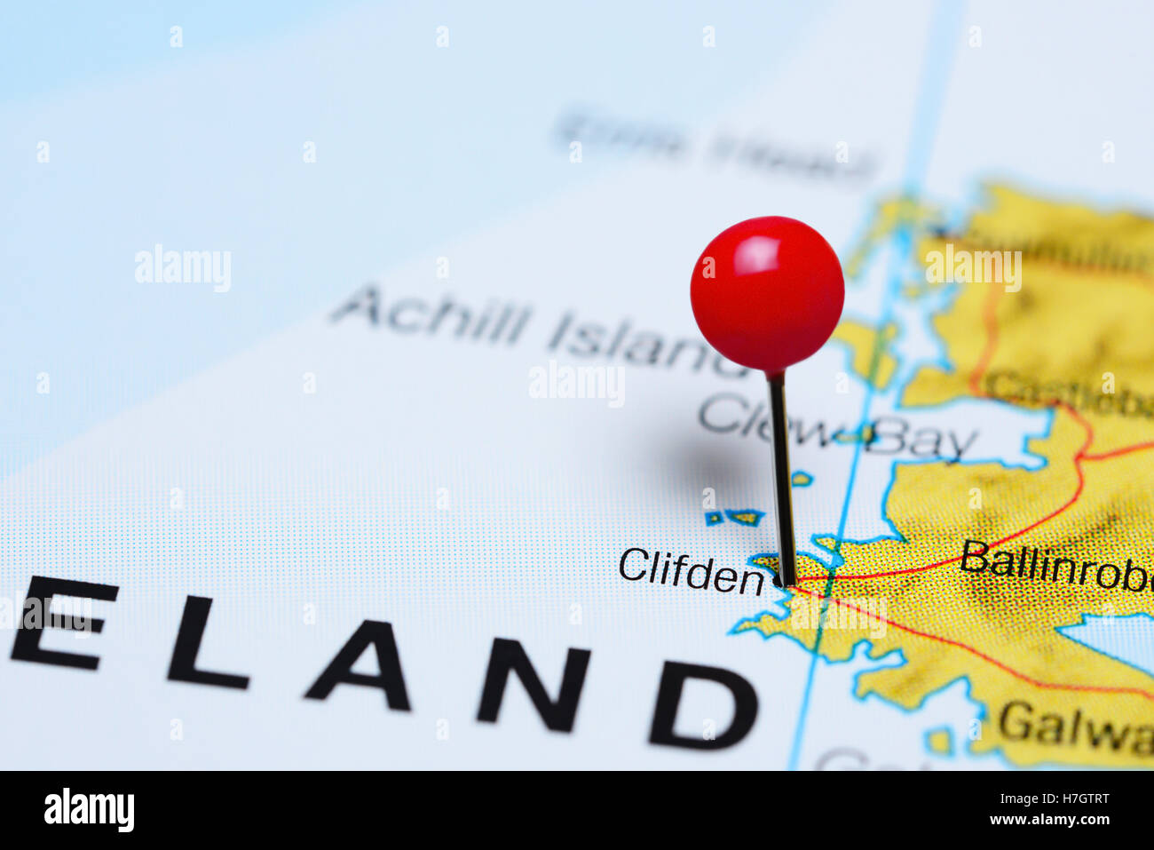 Clifden pinned on a map of Ireland Stock Photo - Alamy