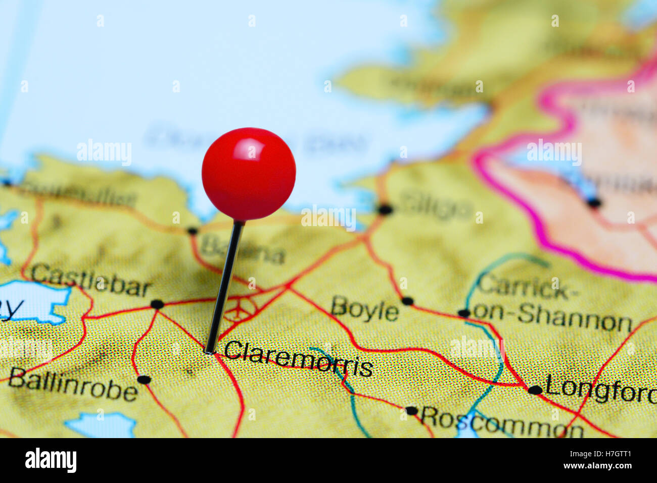 Claremorris pinned on a map of Ireland Stock Photo - Alamy