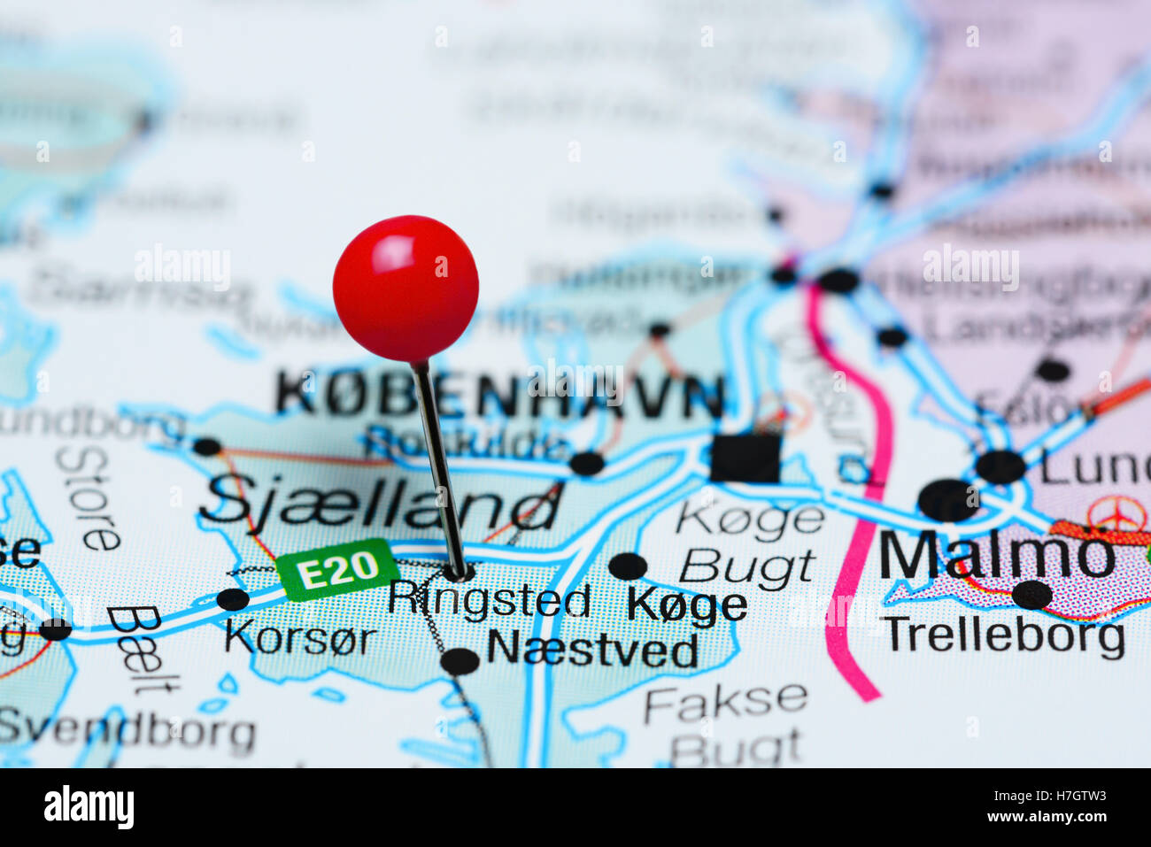 Ringsted pinned on a map of Denmark Stock Photo - Alamy