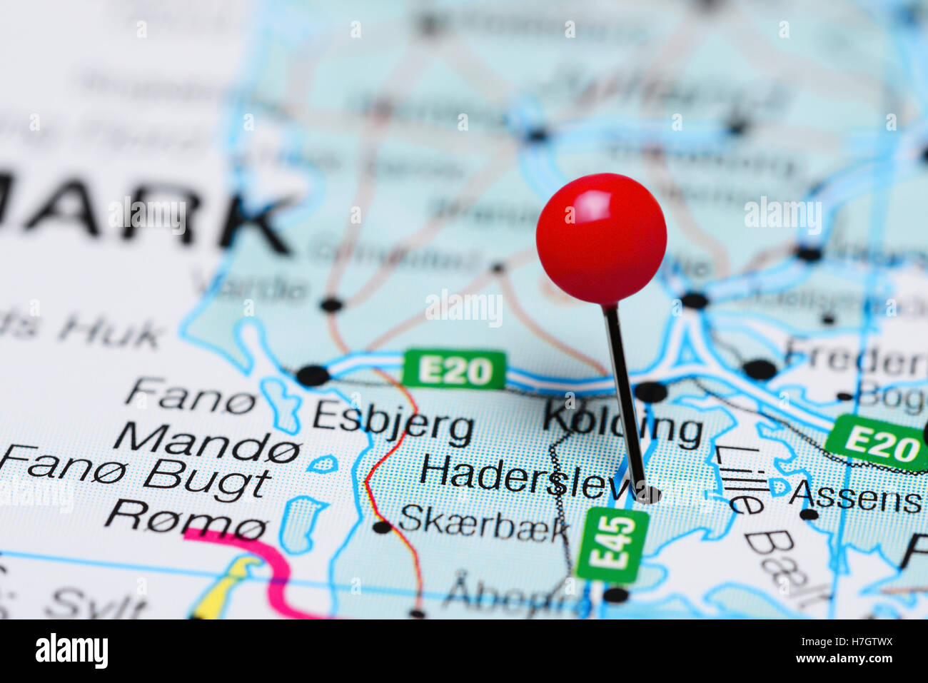 Haderslev pinned on a map of Denmark Stock Photo - Alamy