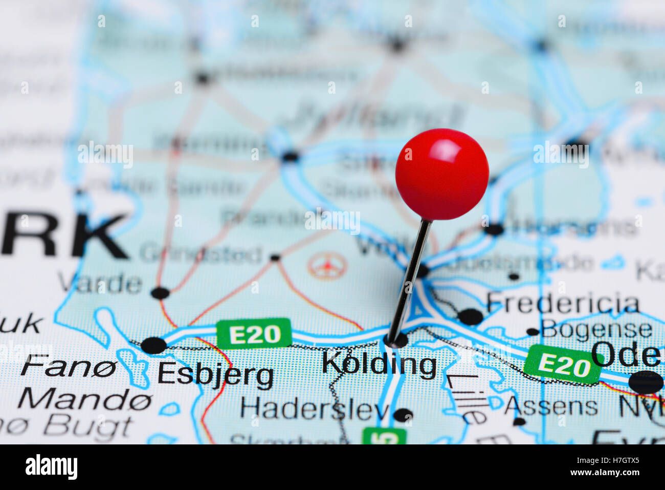 Kolding pinned on a map of Denmark Stock Photo - Alamy