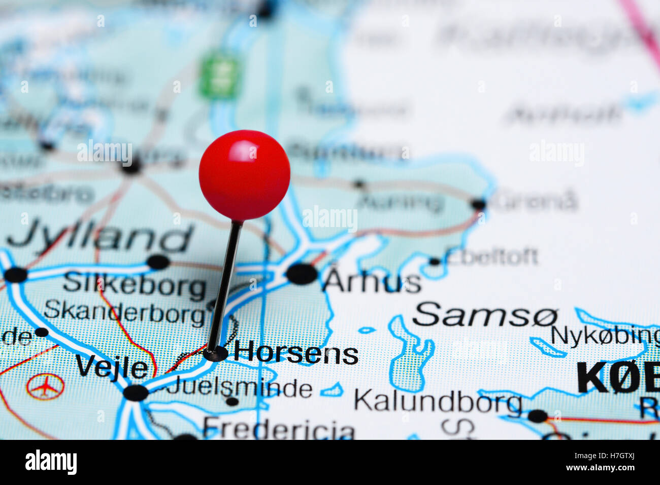 Horsens pinned on a map of Denmark Stock Photo - Alamy