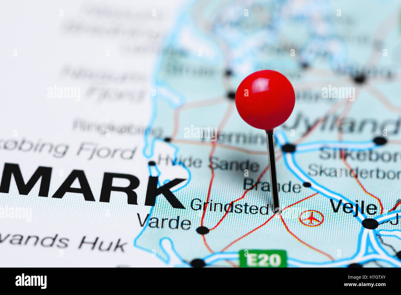 Grindsted pinned on a map of Denmark Stock Photo - Alamy