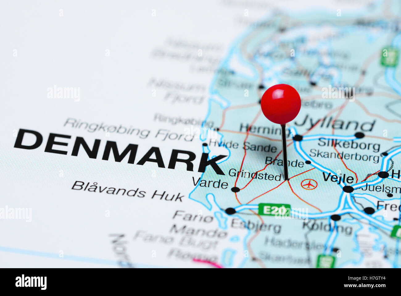 Grindsted pinned on a map of Denmark Stock Photo - Alamy