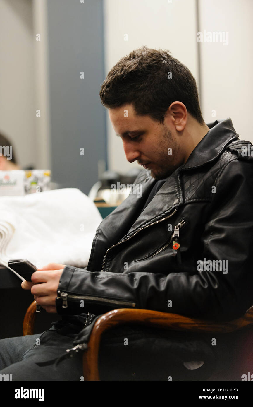 Liverpool, UK. 4th November 2016. Singer, Max Restaino, relaxes in his ...