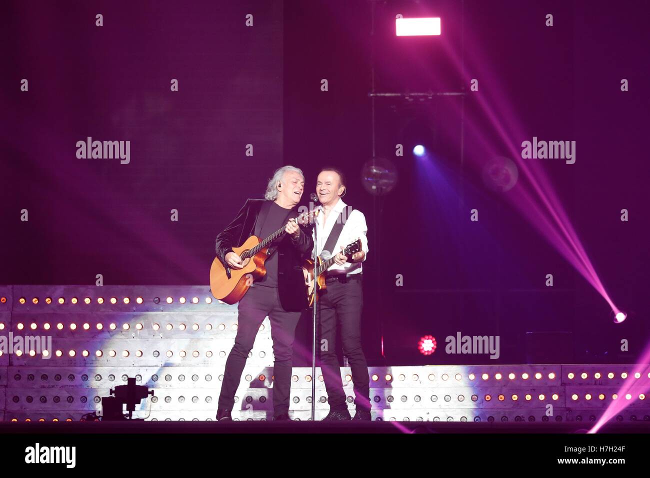 Italian band Pooh perform live on stage "Reunion 50" at Palalottomatica ...