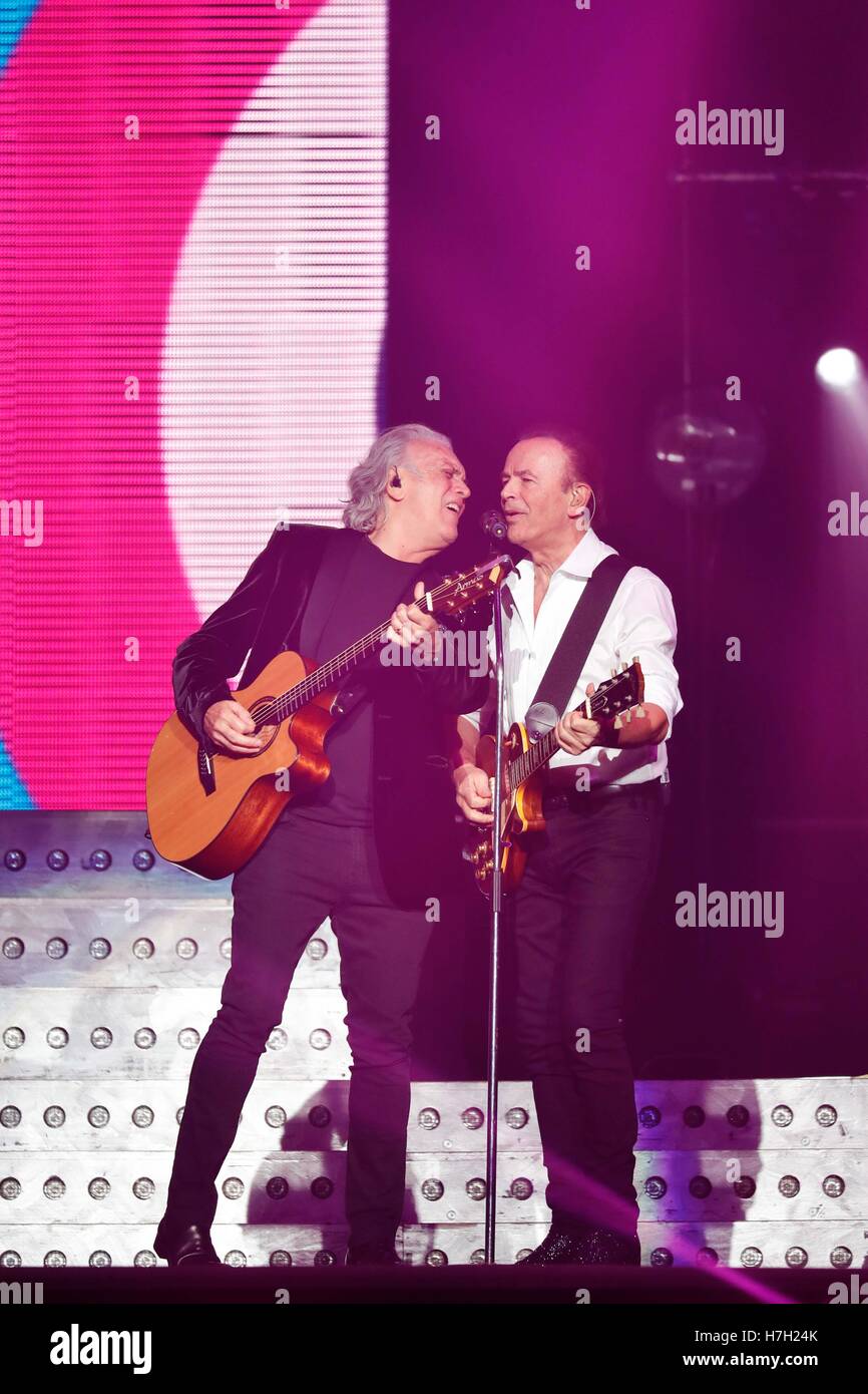 Italian band Pooh perform live on stage "Reunion 50" at Palalottomatica ...