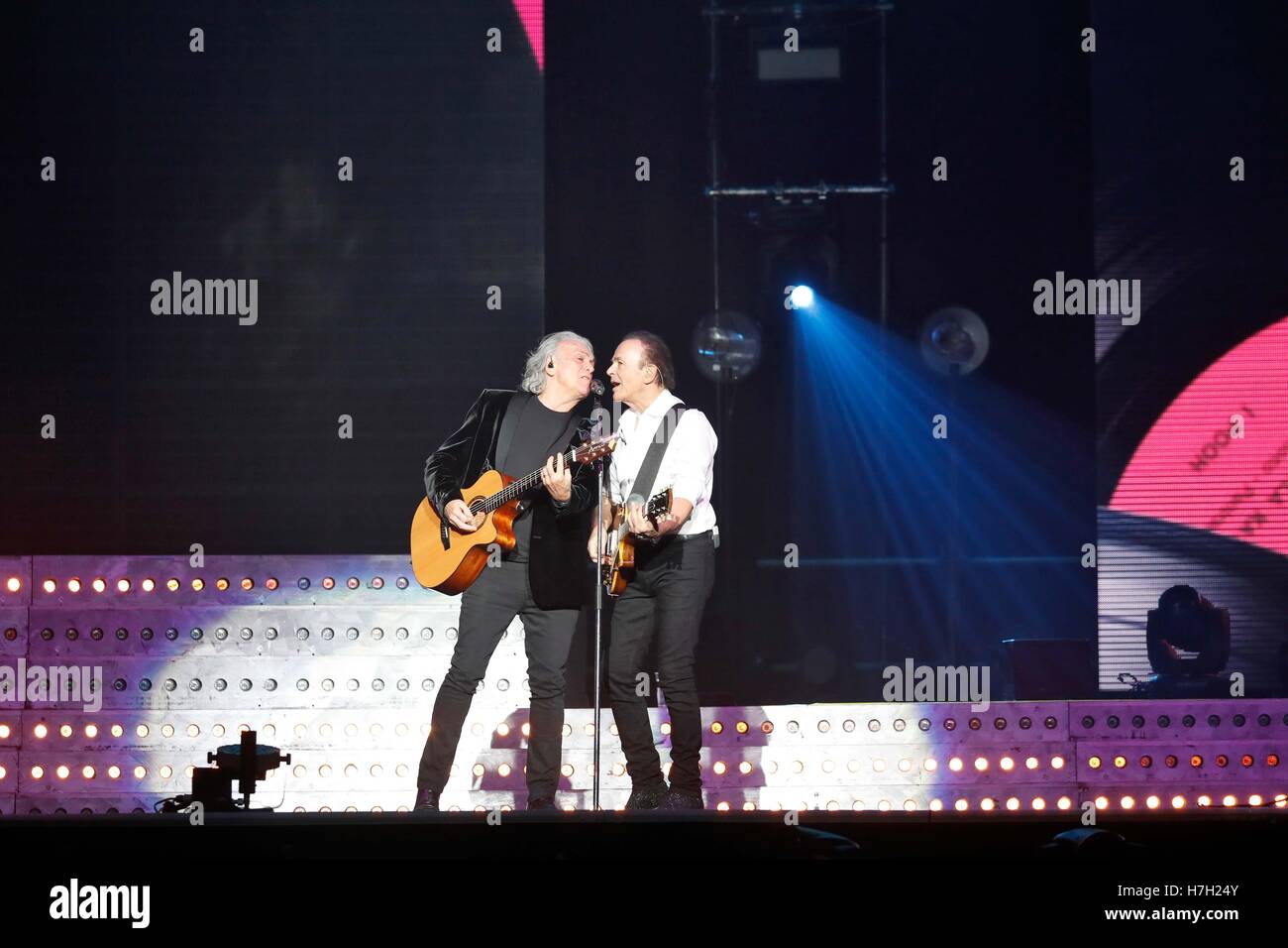 Italian band Pooh perform live on stage "Reunion 50" at Palalottomatica ...