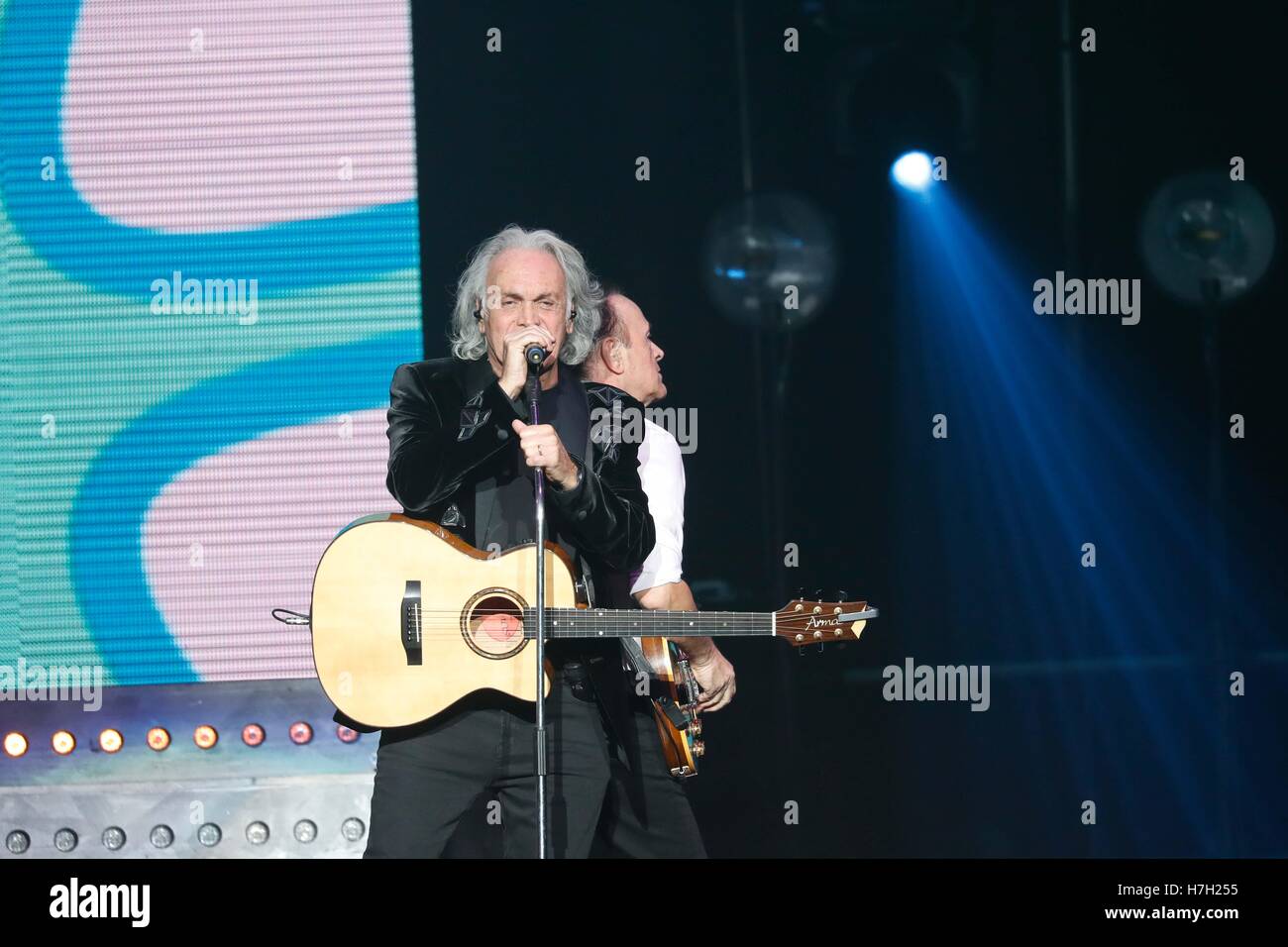 Italian band Pooh perform live on stage "Reunion 50" at Palalottomatica ...