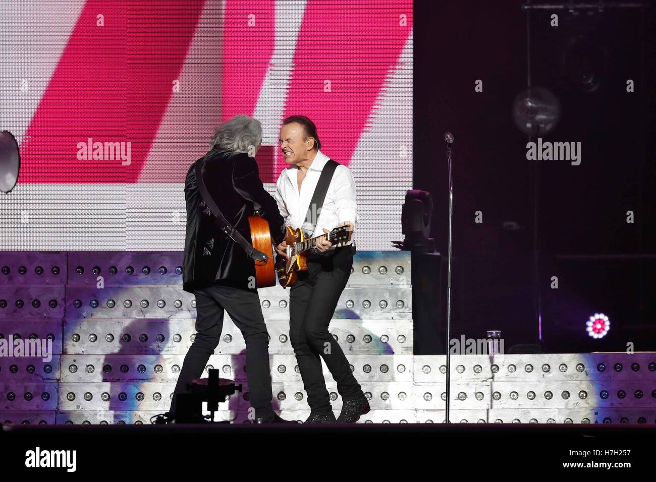 Italian band Pooh perform live on stage "Reunion 50" at Palalottomatica ...