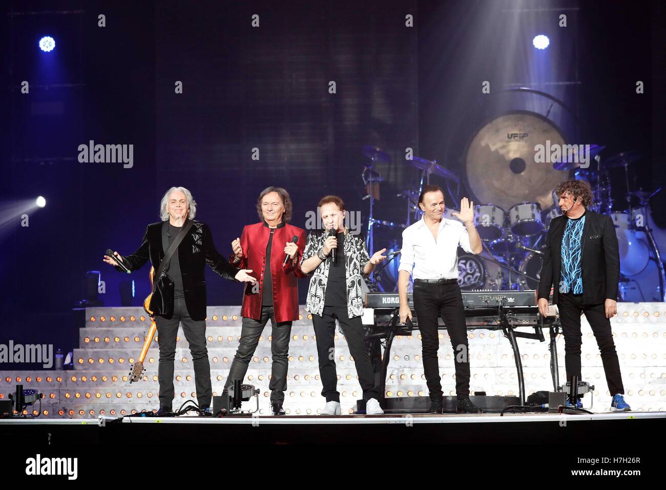 Italian band Pooh perform live on stage "Reunion 50" at Palalottomatica ...