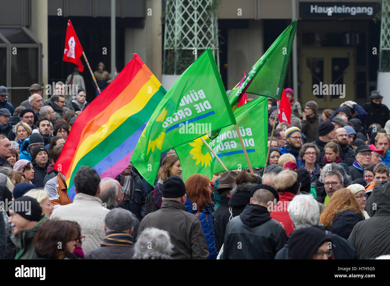 A crowd of people at a left-wing rally in Bielefeld, Germany Stock ...