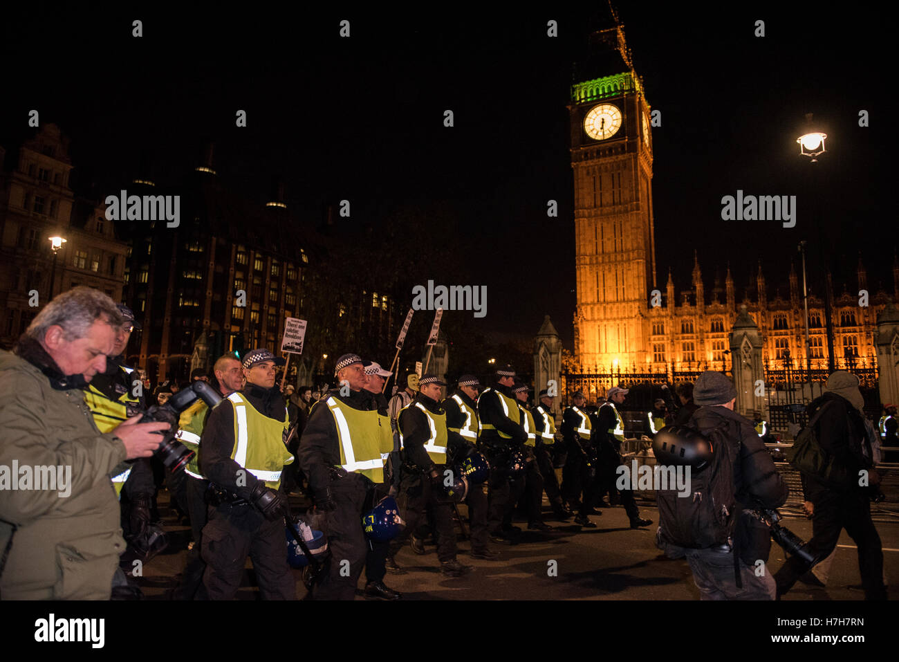 London, United Kingdom. 5th November 2016. A line of police march past ...