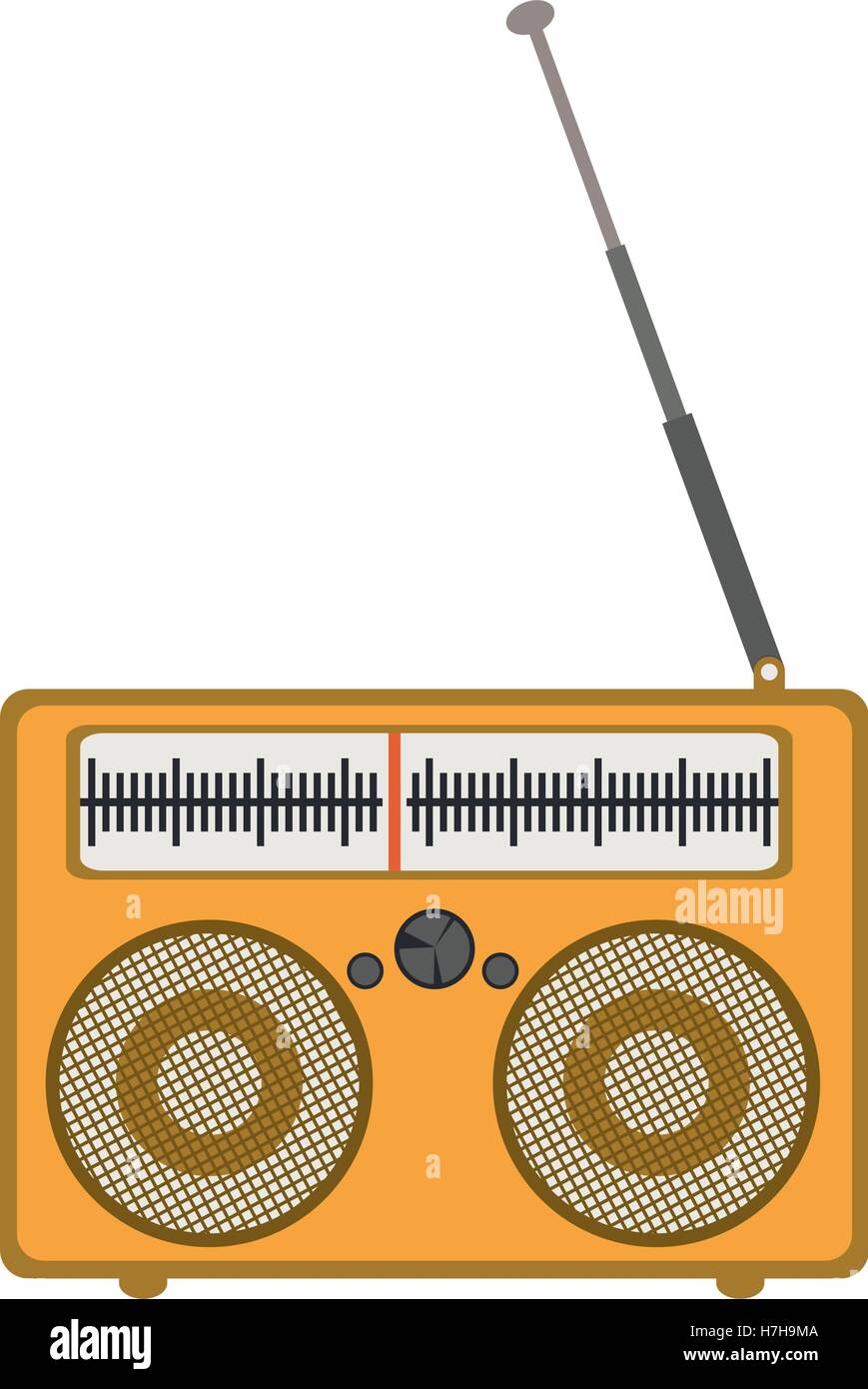 retro yellow radio portable icon with antenna over white background ...