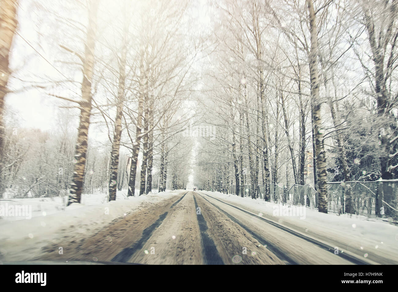 road in the snowy storm winter Stock Photo - Alamy