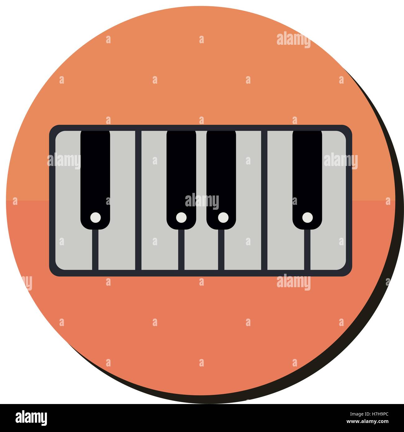 orange button with piano keyboard musical instrument icon inside over ...