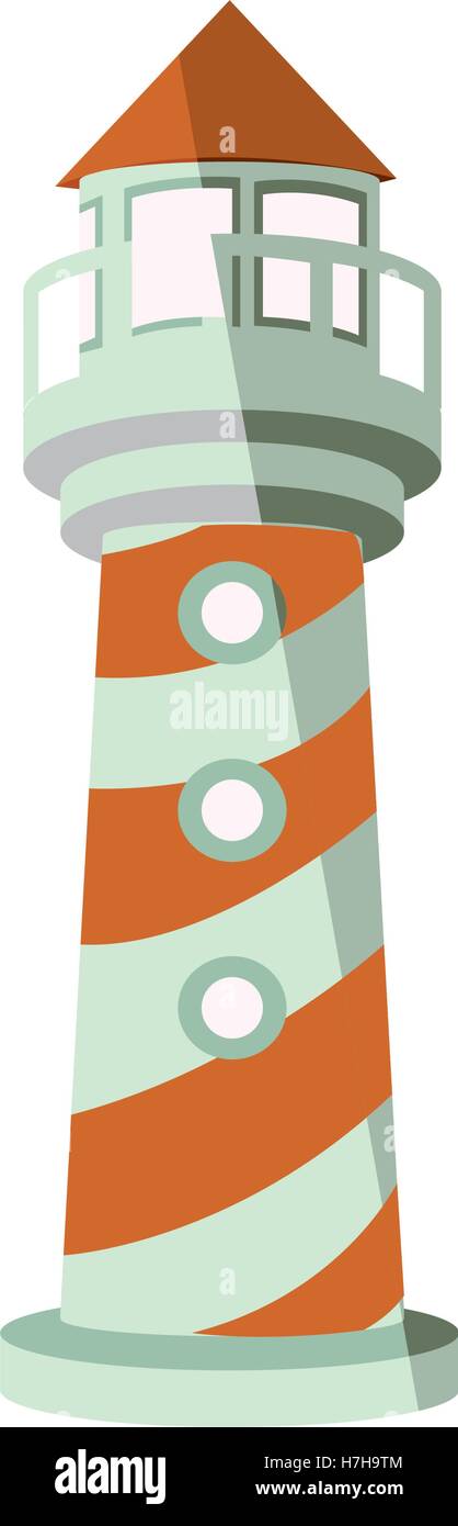 white and orange striped lighthouse icon over white background. vector ...