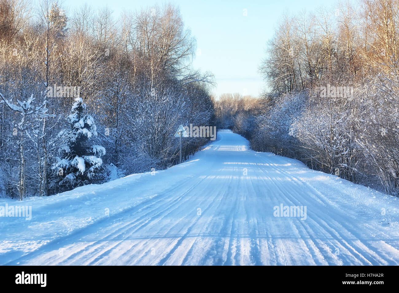 winter road landscape sunlight snow Stock Photo - Alamy