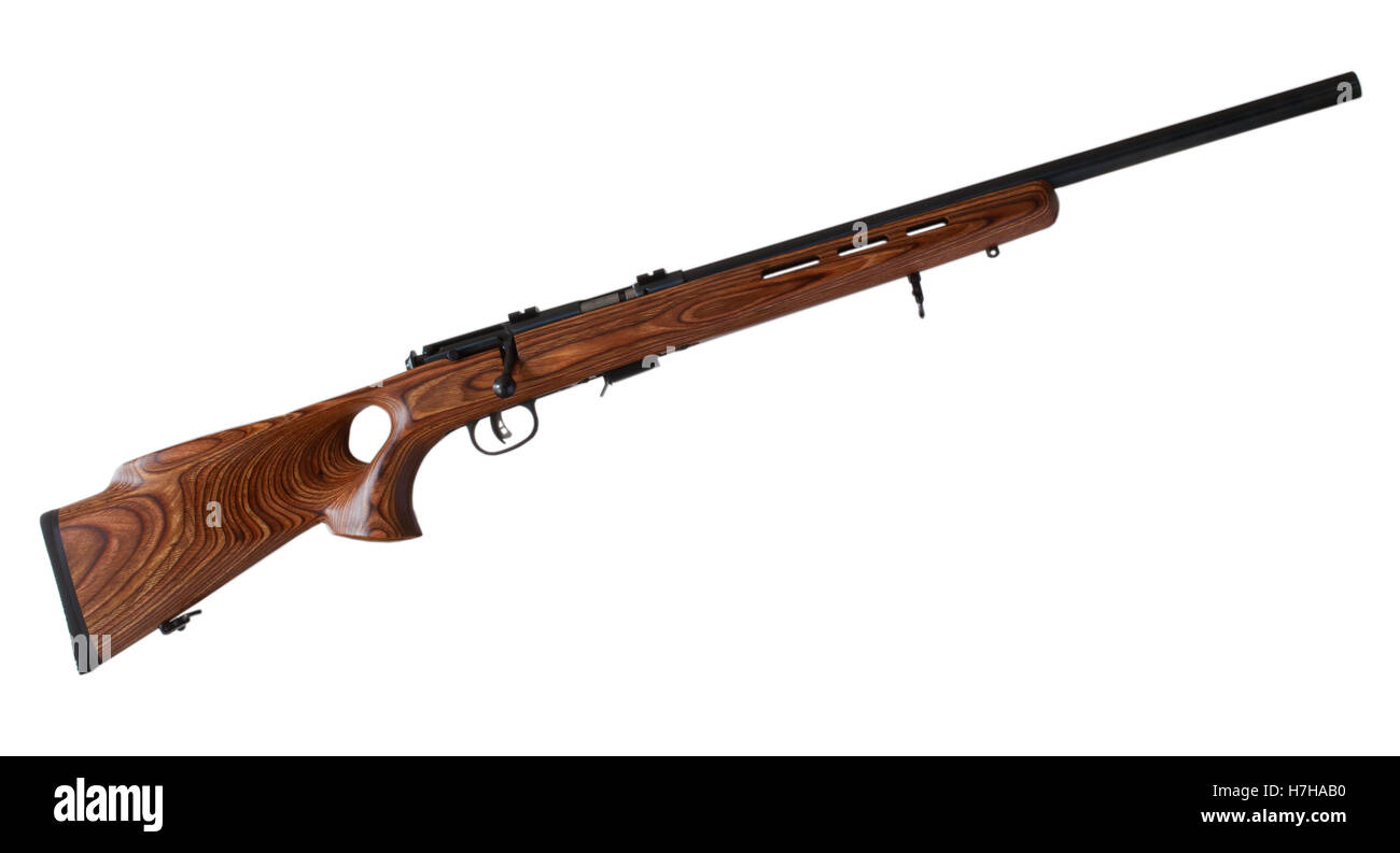 Bolt action rifle with a thumb hole stock isolated on white Stock Photo ...