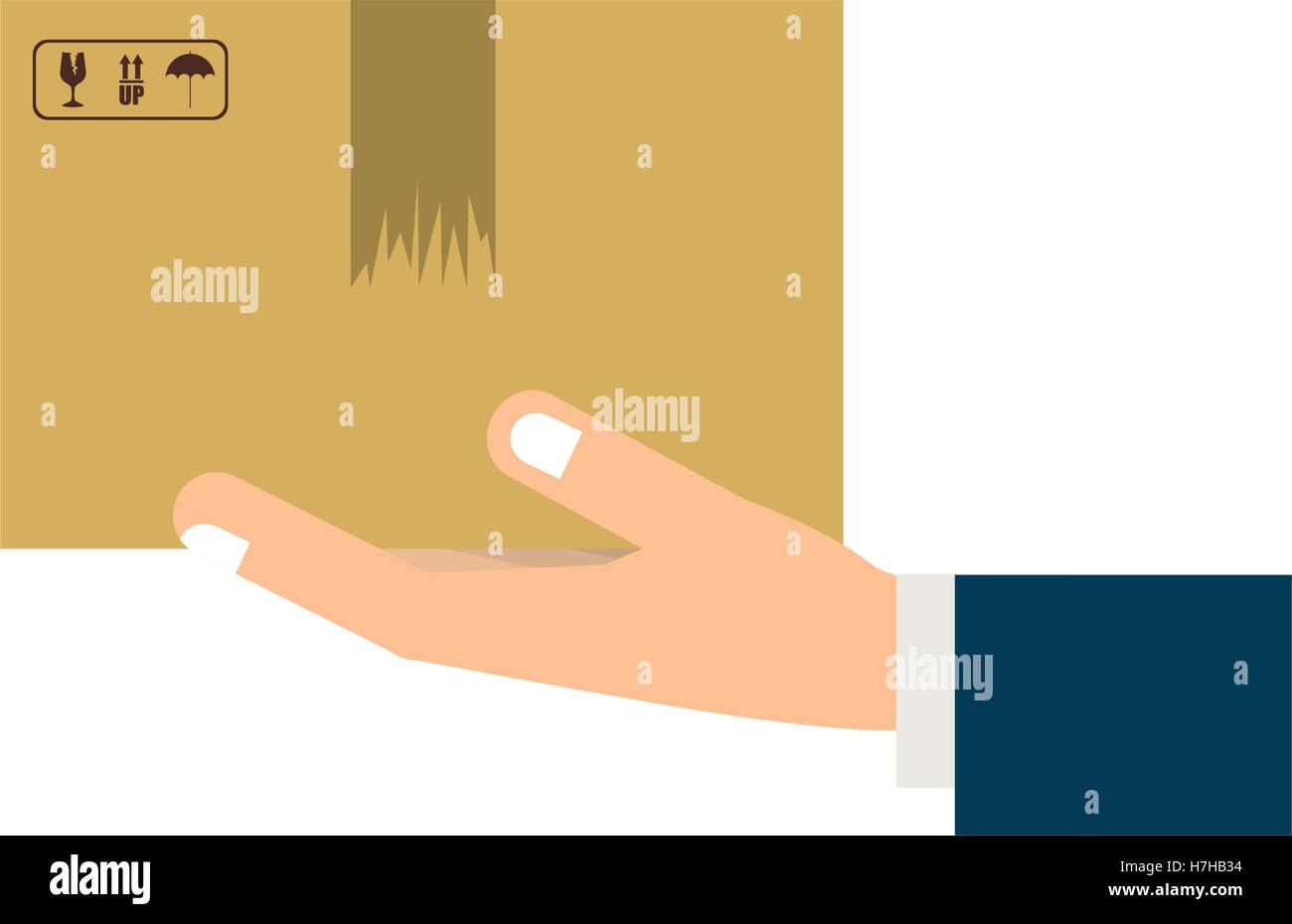human hand holding a carton box icon. delivery and shipping design ...