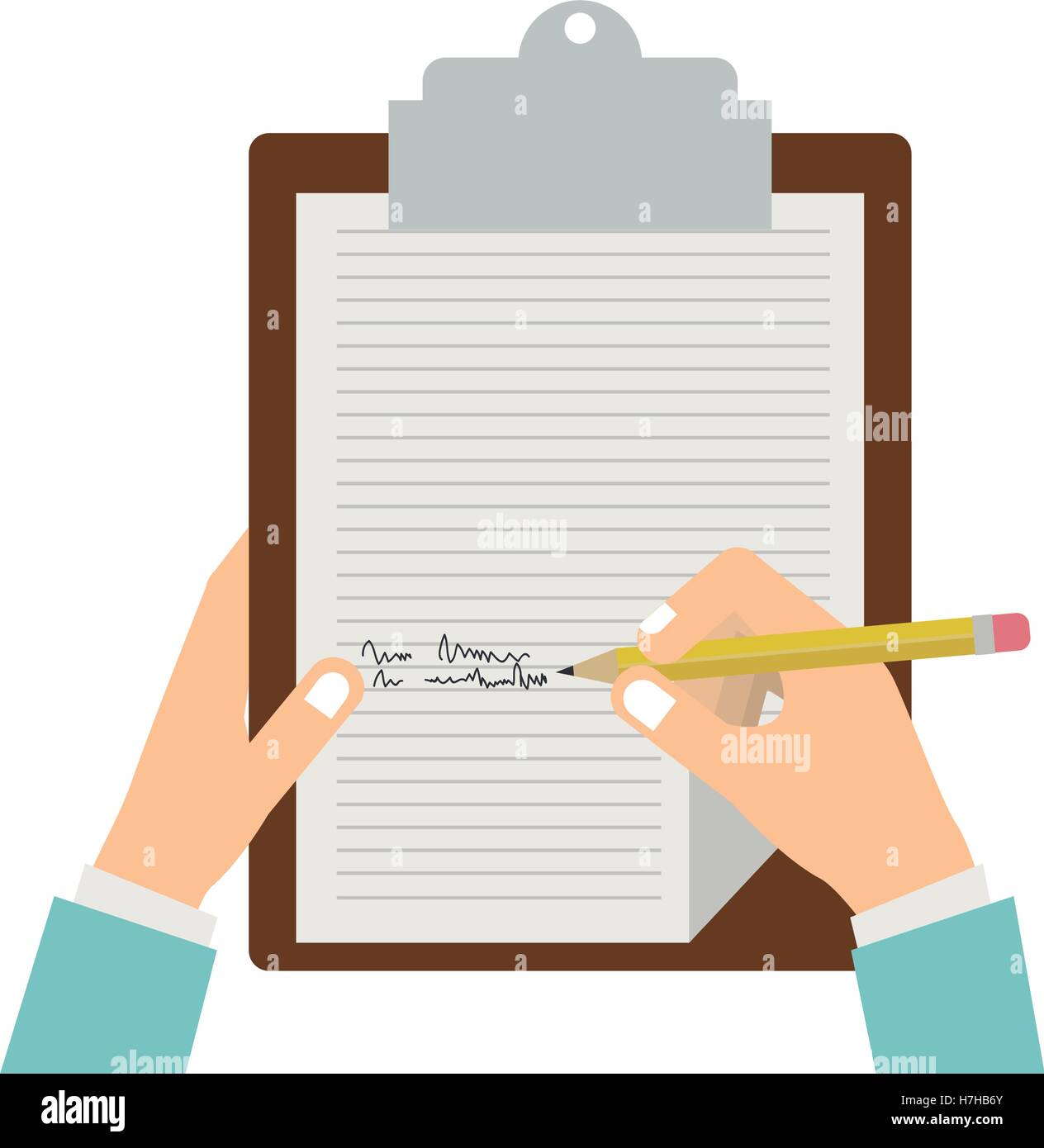 human hands with report table with paper page icon over white ...