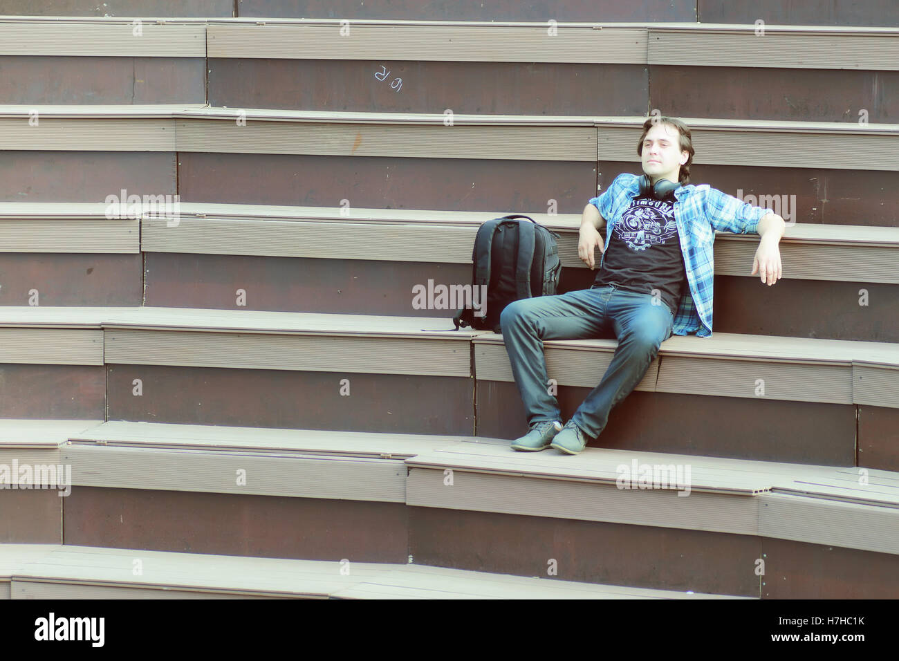 man outdoor alone sit on step Stock Photo - Alamy