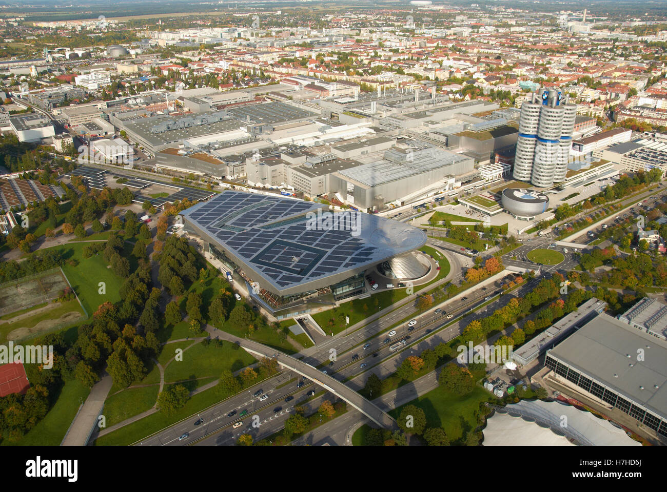 Munich from above the tower in the olympic park hi-res stock ...