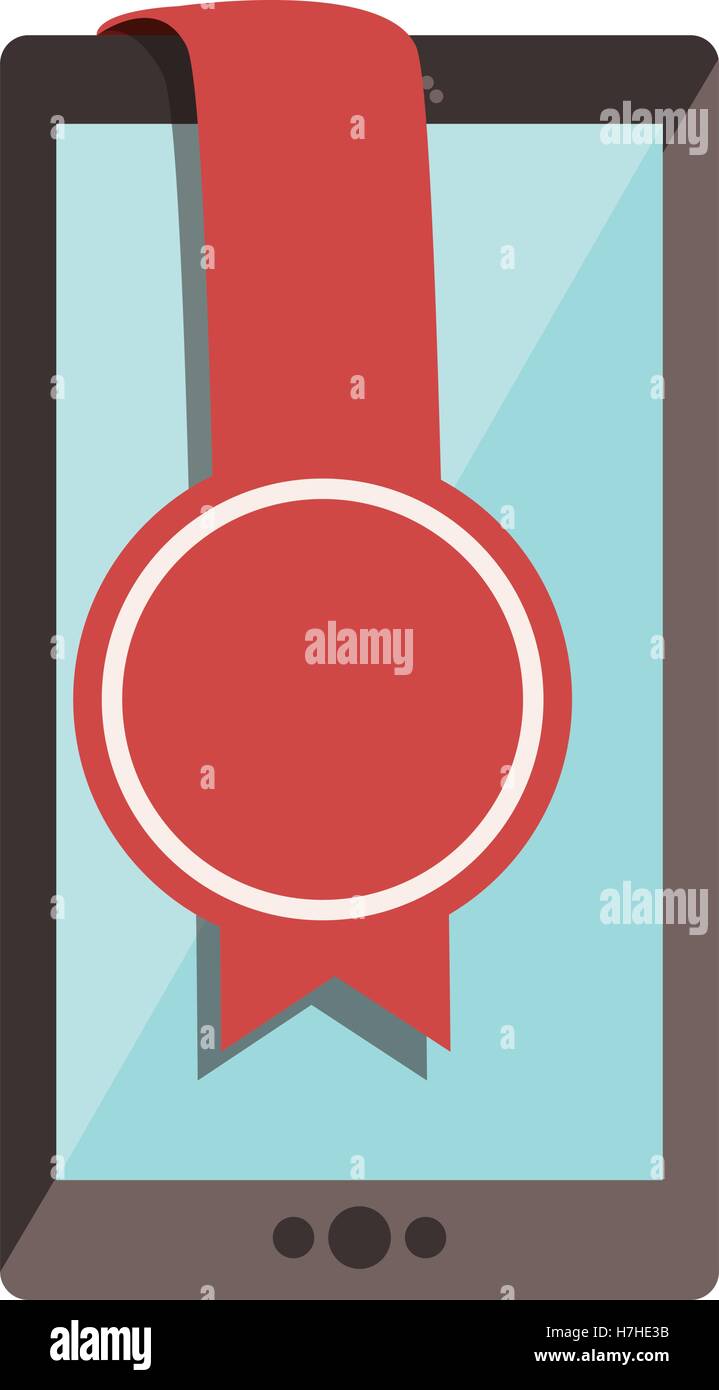 smartphone portable device icon with red label over white background ...