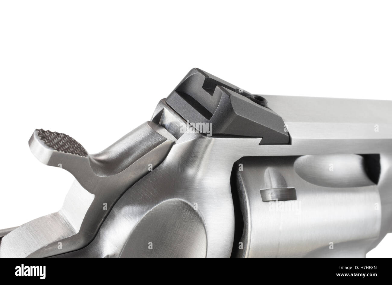 Rear sight on a revolver that has a black notch for shooting Stock ...