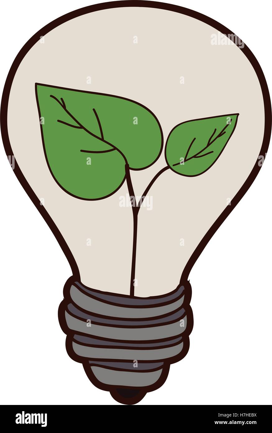 bulb light with green plant icon inside over white background. vector ...