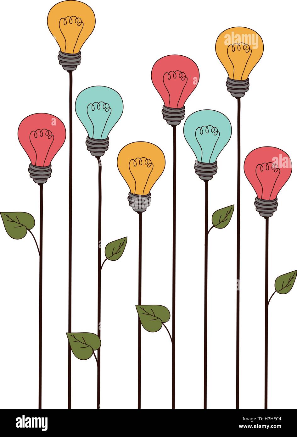 colorful bulb lights plants over white background. vector illustration ...