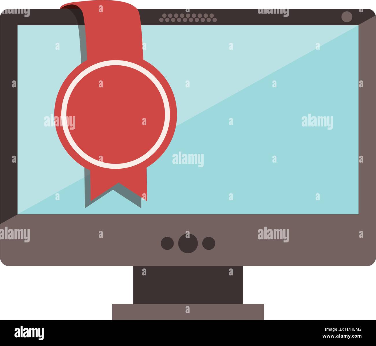 monitor computer device icon with red label over white background ...