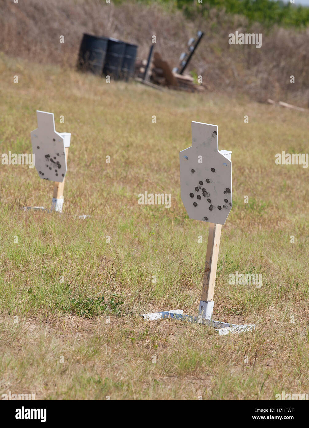 Two steel targets used for shooting practice that are down range Stock ...