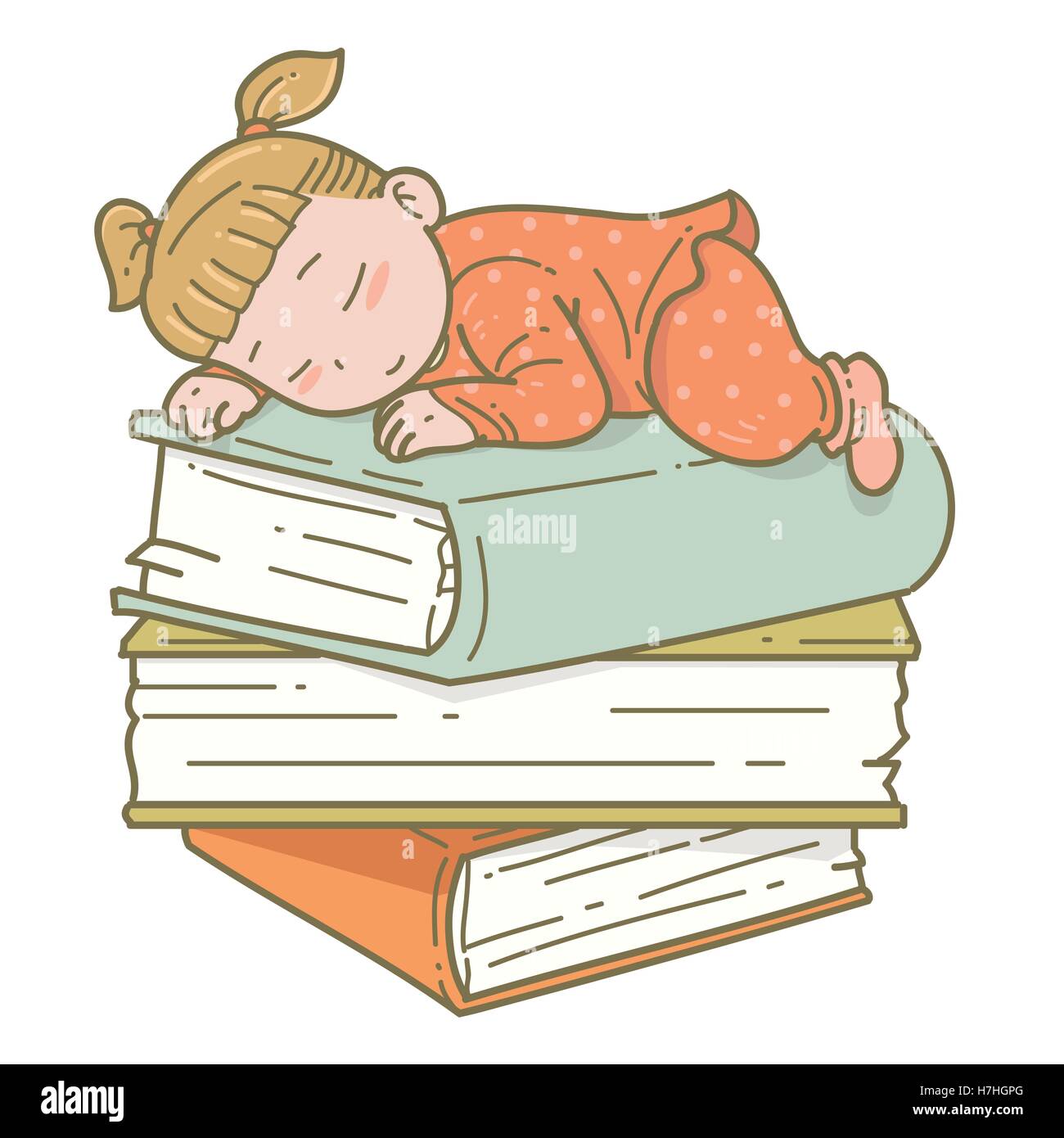 Little girl sleep on books Stock Vector Image & Art - Alamy