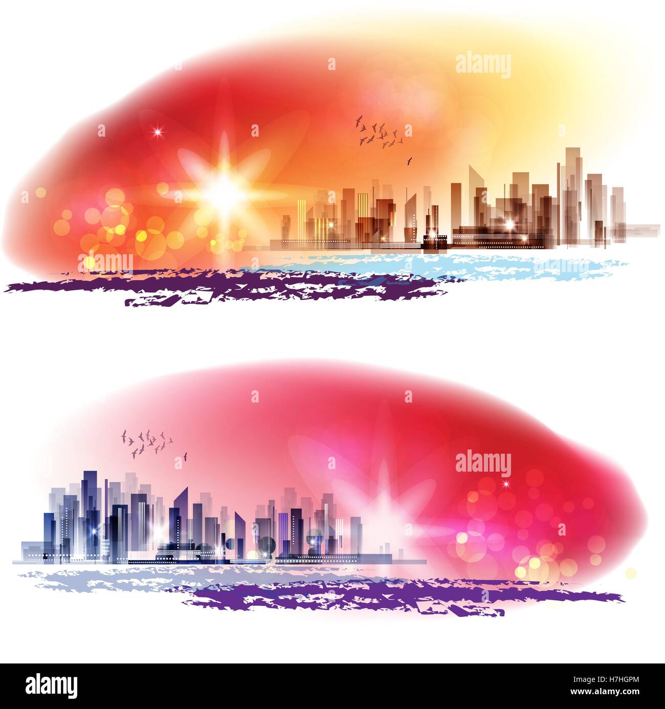 Cityscape vector background. Skyline wallpaper with skyscrapers in ...