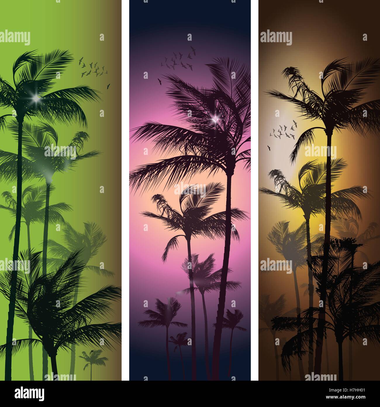 Palm trees at tropical sunset banner set vector Stock Vector Image ...