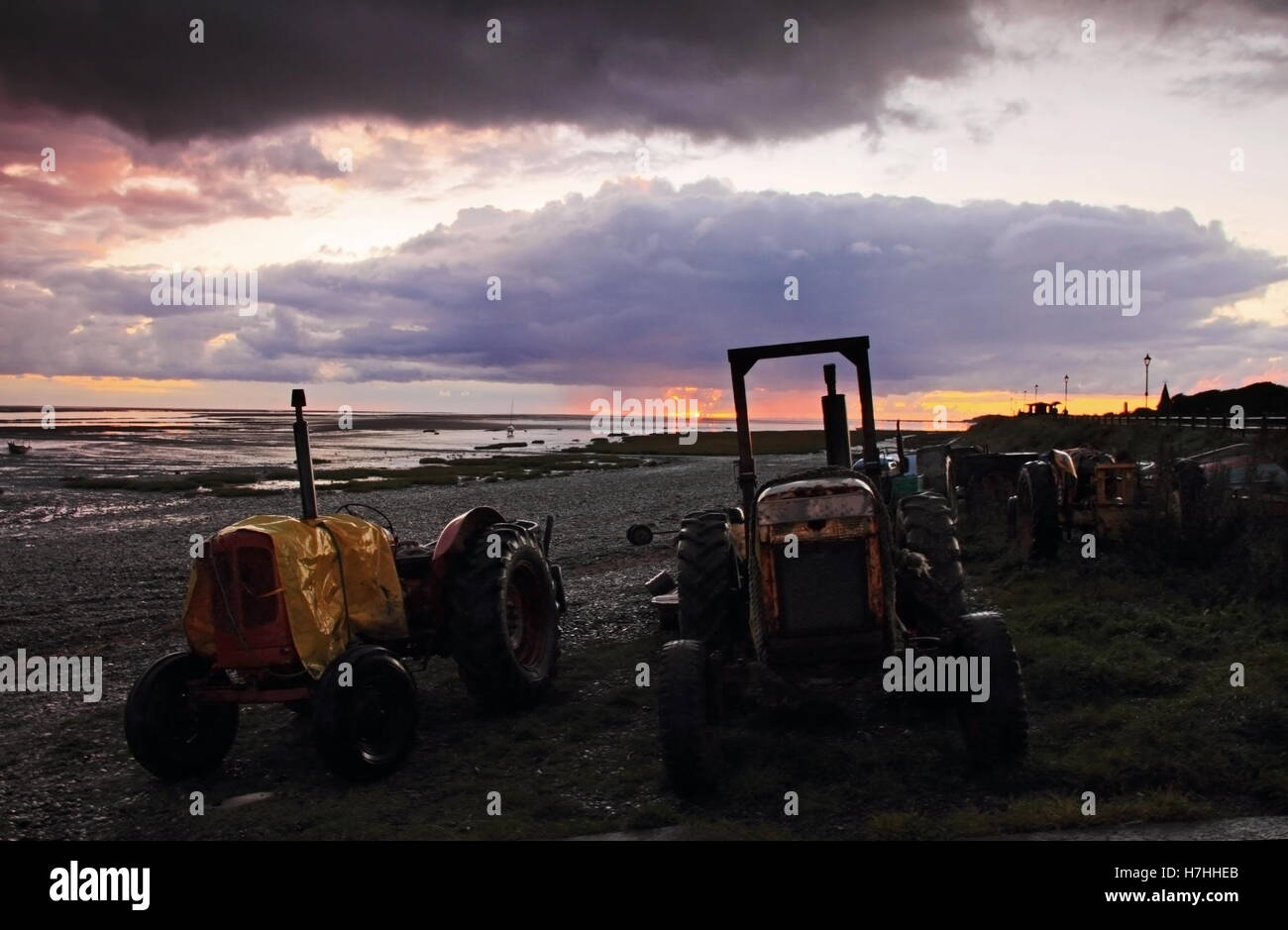Shrimper's Tractors at rest on the Ribble Estuary Stock Photo - Alamy