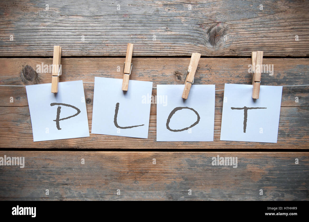 Plot hanging on washing line, a metaphor for constructing a story line ...