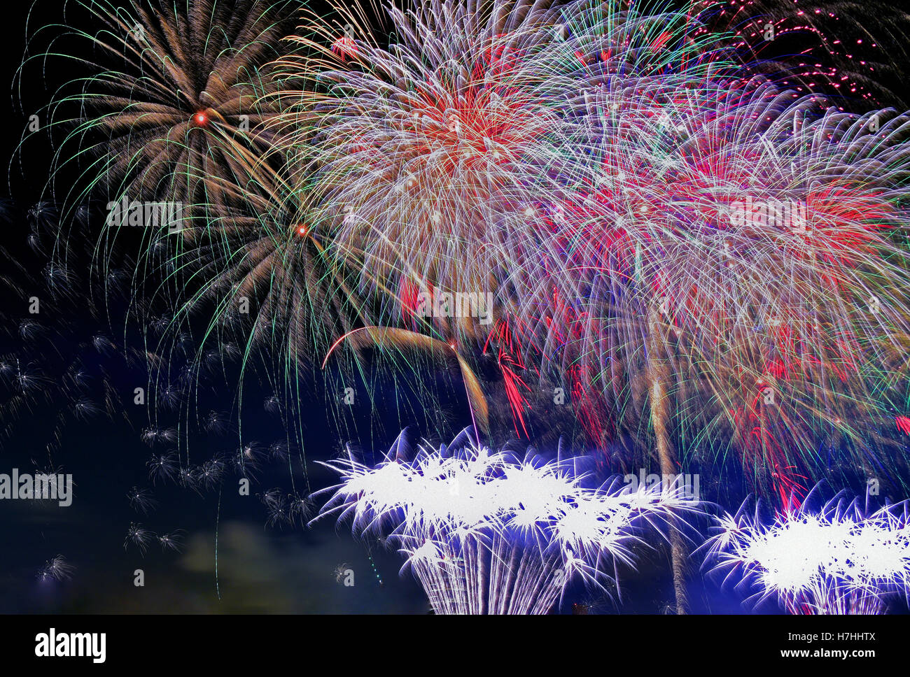 Great fireworks display at night on the occasion of the New Year. Close ...