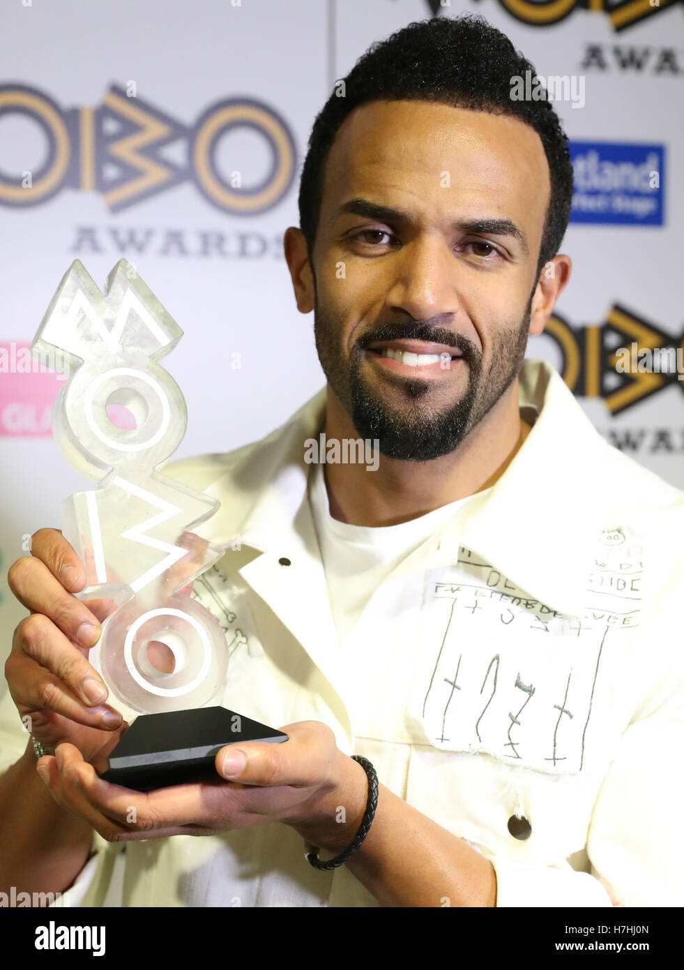 Craig David with his award for best male at the 21st Mobo Awards at ...