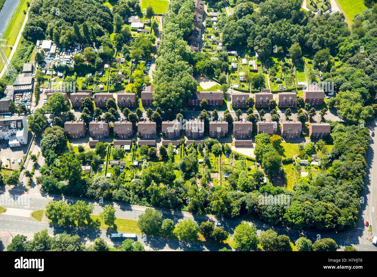 Aerial view, historic housing estate, mining settlement, colliery ...